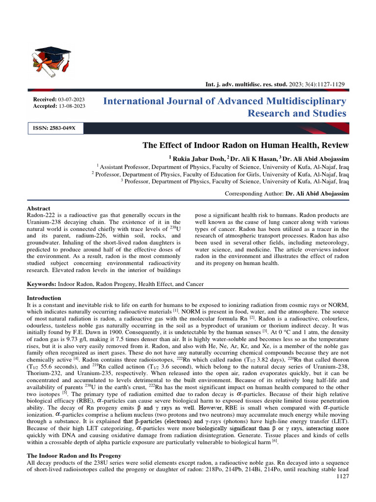 The Effect of Indoor Radon On Human Health, Review | PDF | Radioactive ...