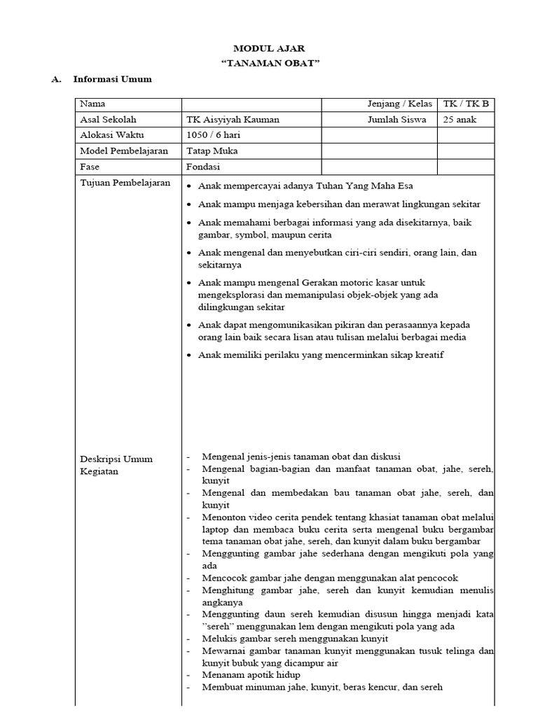 Modul Ajar Topik Tanaman Obat | PDF | Sains & Matematika