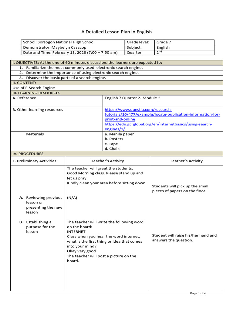 Lesson Plan | PDF | Libraries | Cyberspace