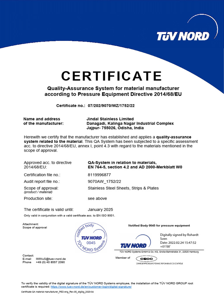 PED Certificate | PDF