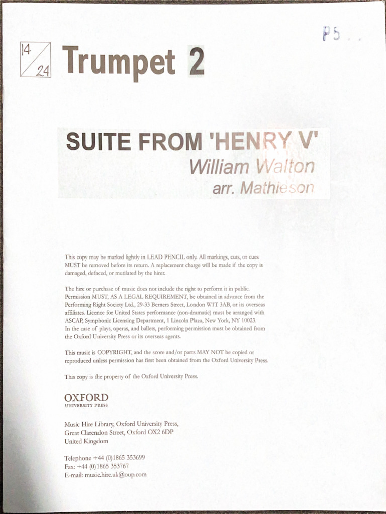 Walton - Suite From Henry V' | PDF