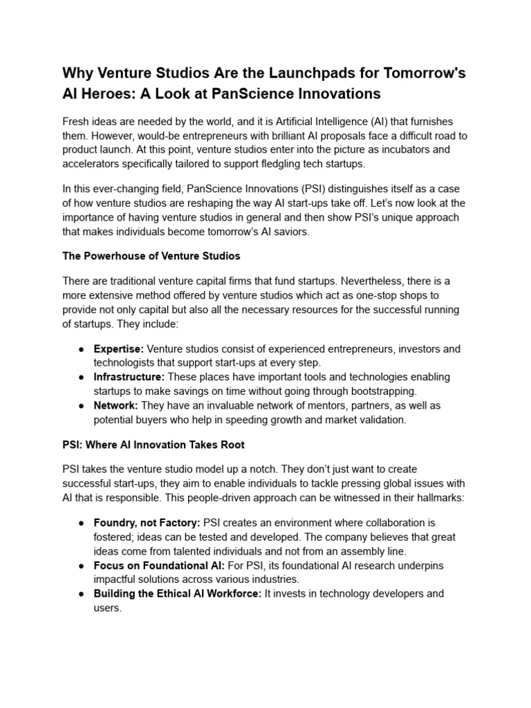 Venture Studios: AI Startup Launchpads | PDF | Startup Company | Small ...