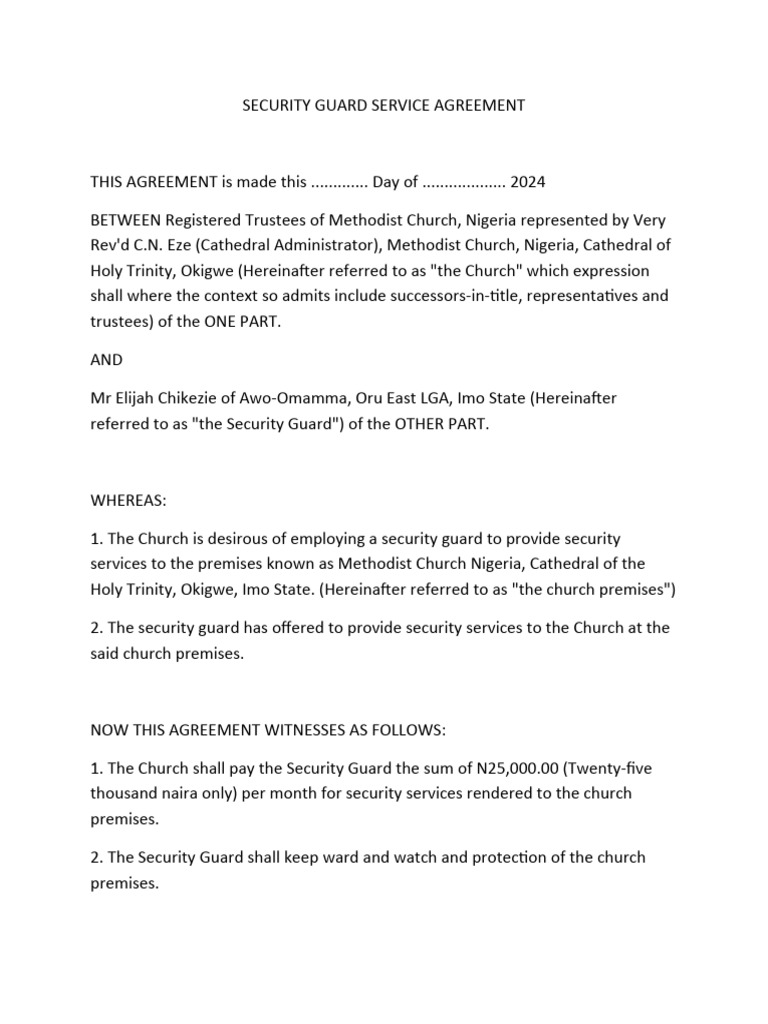 Security Guard Service Agreement Template | PDF | Confidentiality ...