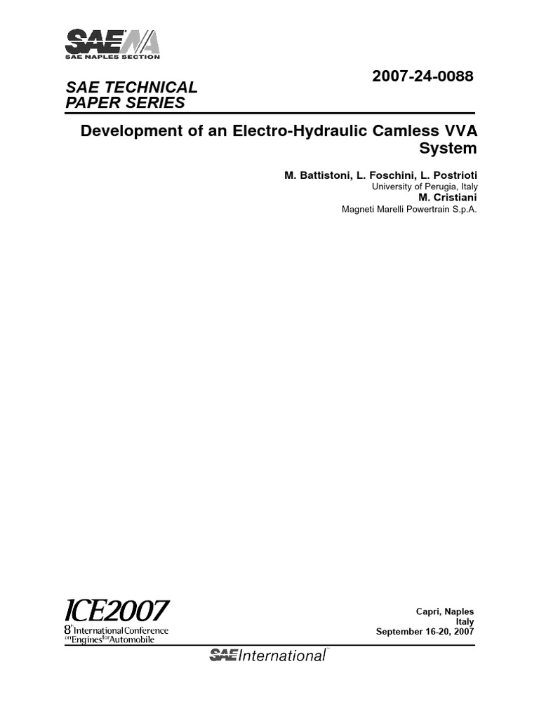 Sae Technical Paper Series: M. Battistoni, L. Foschini, L. Postrioti M. Cristiani | PDF ...