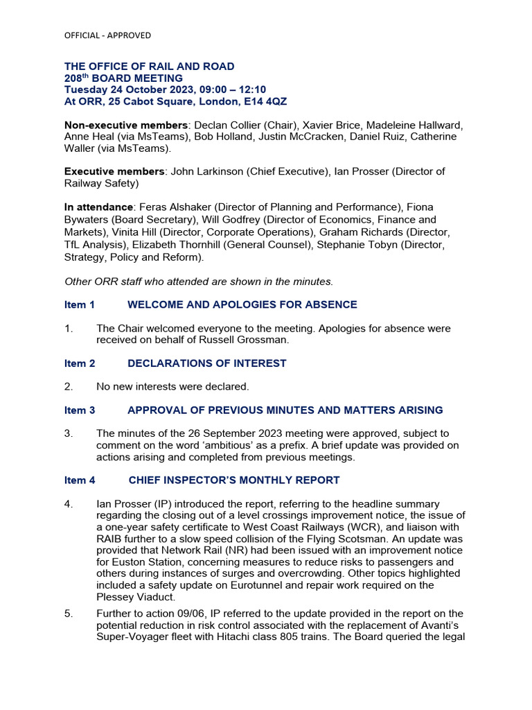ORR 208th Board Meeting Summary | PDF | Risk | Committee