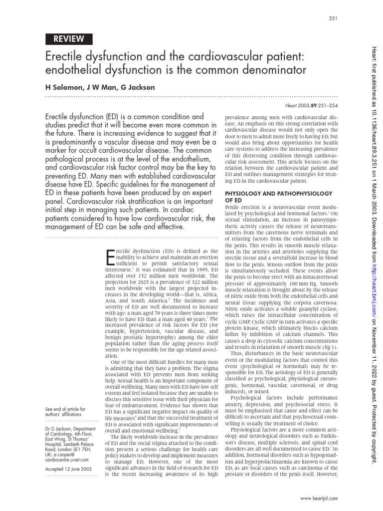 Erectile Dysfunction and The Cardiovascular Patient Endothelial ...