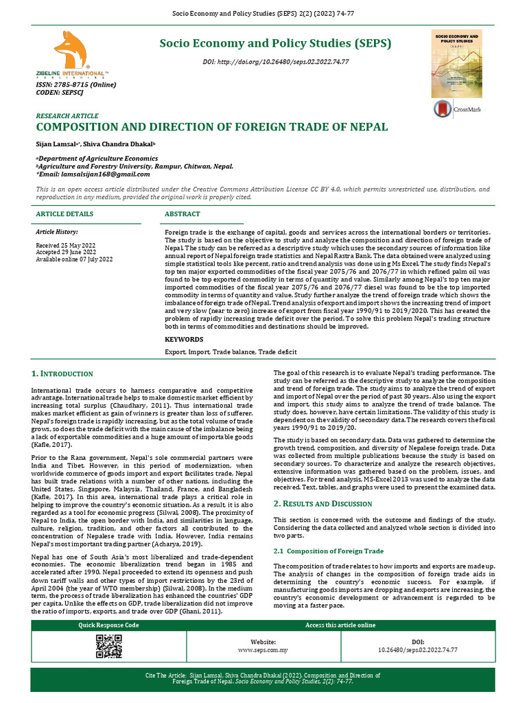 Nepal's Foreign Trade Composition & Trends | PDF | Balance Of Trade | Nepal