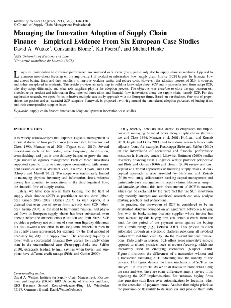 Managing The Innovation Adoption of Supply Chain Finance-Empirical Evidence From Six... | PDF ...