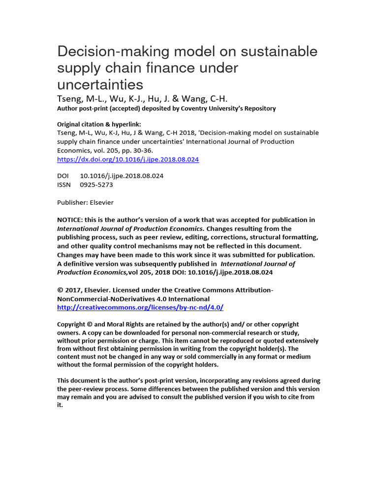 Decision-making model for sustainable supply chain finance under ...