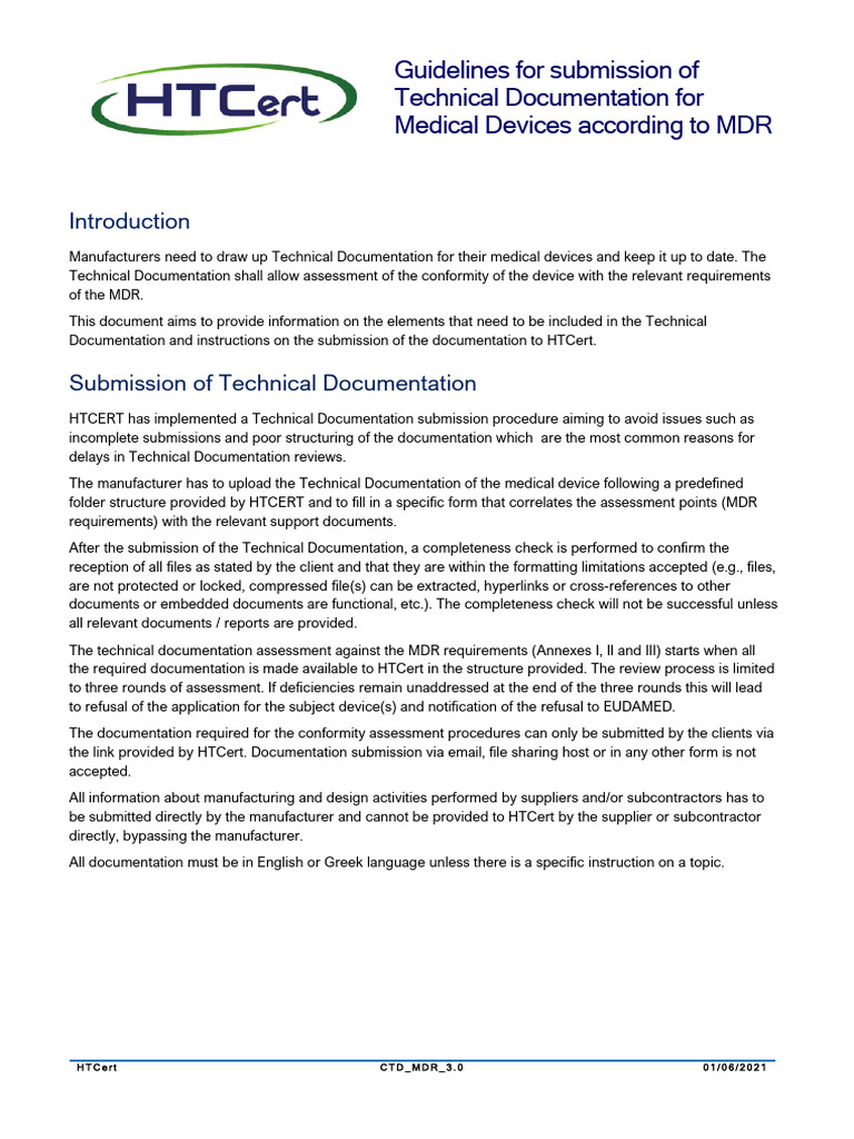 Guidelines For Submission of Technical Documentation For Medical ...