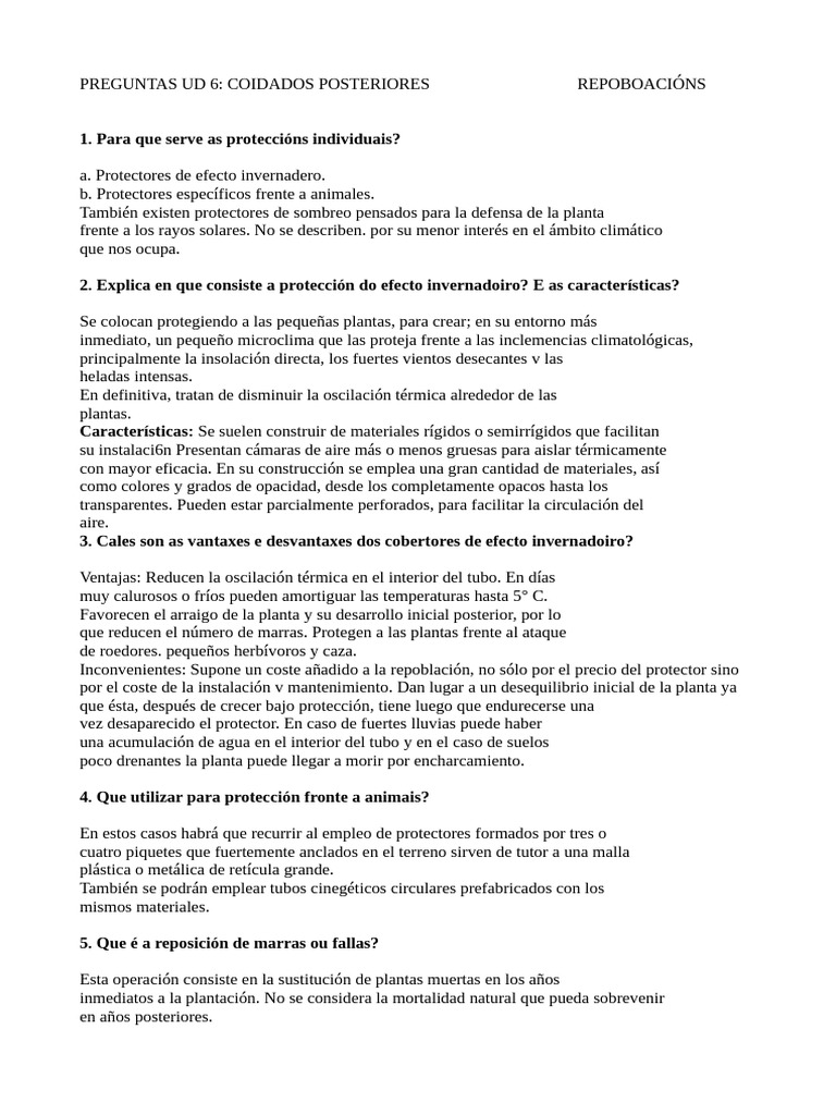 Ejercicios Ud6 Repoblaciones | PDF | Herida | Suelo