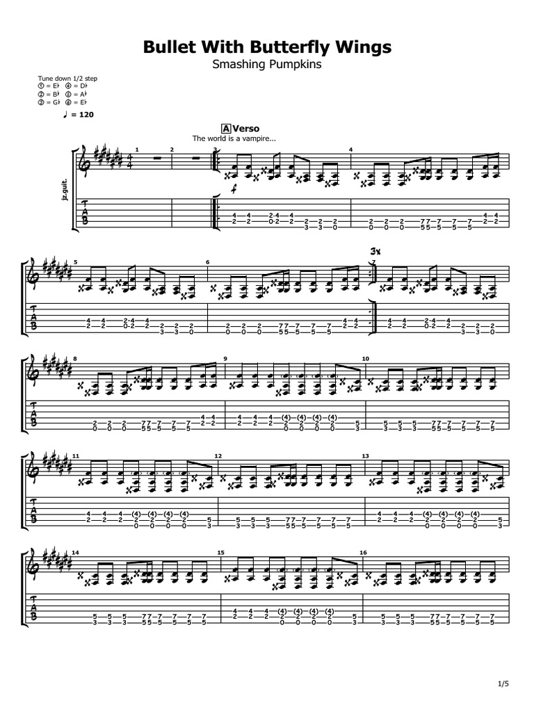 Bullet With Butterfly Wings Tabs | PDF | Music Technology | Guitar ...