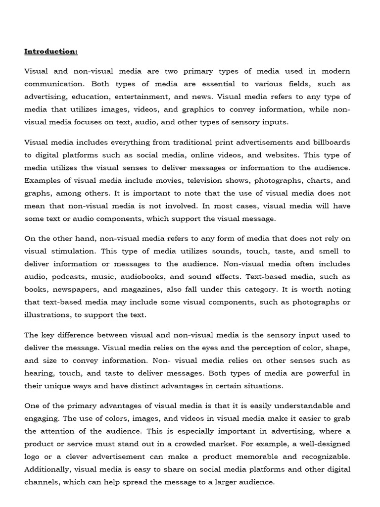 Difference Between Visuals and Non-Visuals Media | PDF | Mass Media ...