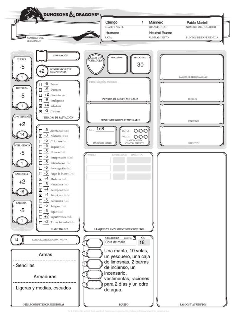 Hoja de Personaje Editable | PDF