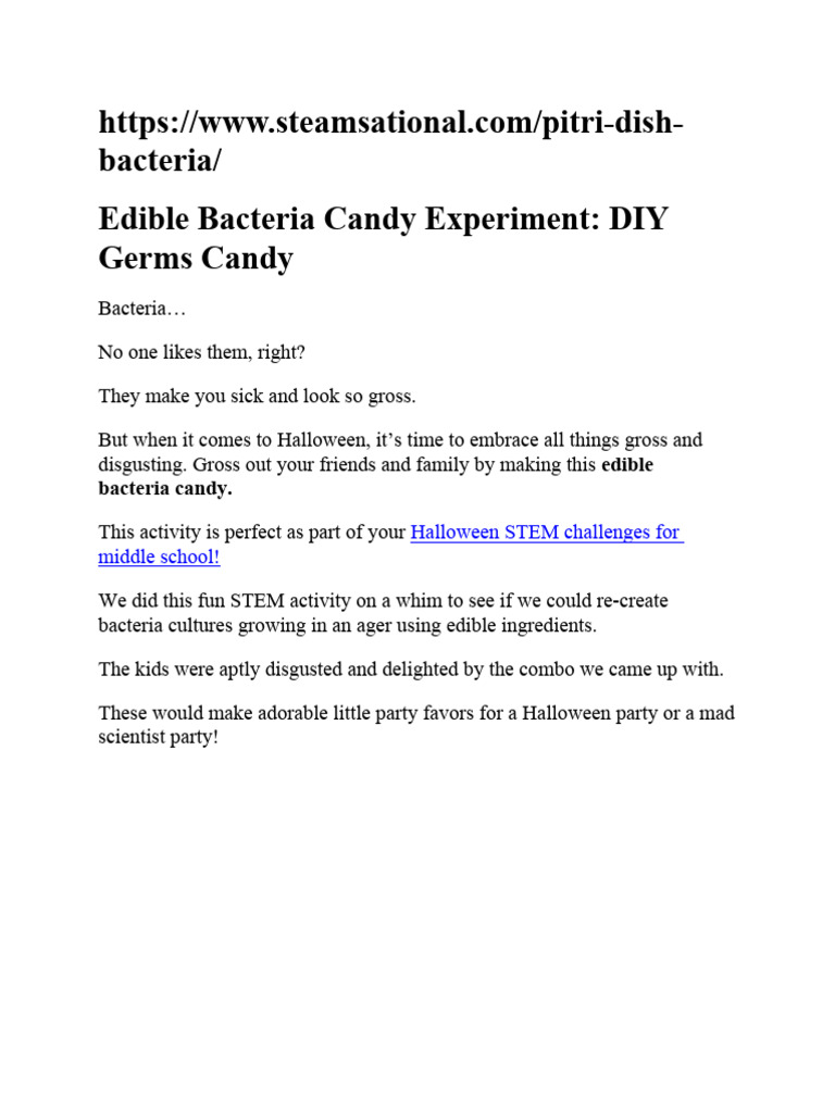 Edible Bacteria Candy Expiriment | PDF | Candy | Bacteria