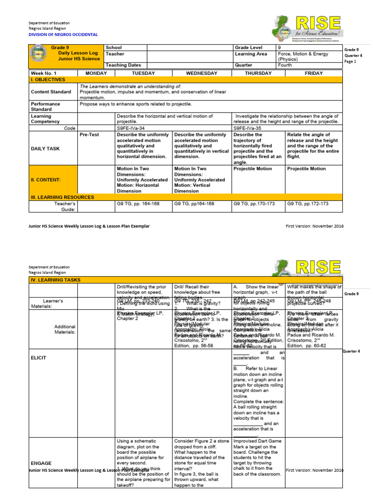 Grade 9, Quarter 4 | PDF | Acceleration | Projectiles