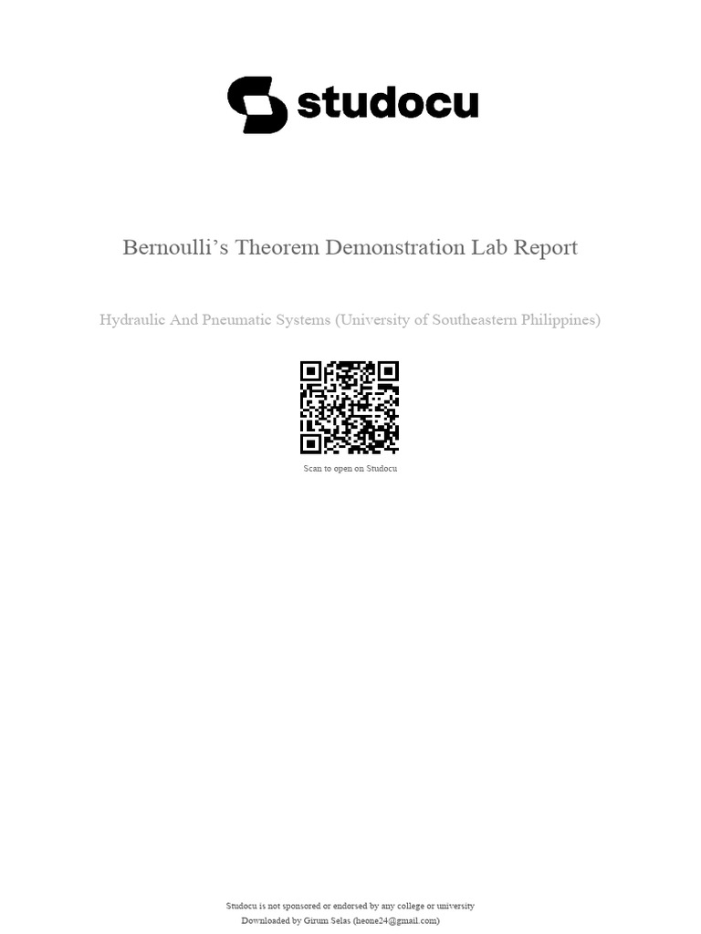 Bernoullis Theorem Demonstration Lab Report | PDF | Fluid Dynamics ... Bernoullis Theorem Demonstration Lab Report | PDF | Fluid Dynamics ...