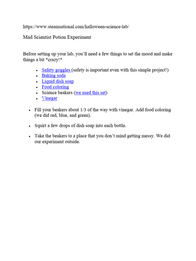 Mad Scientist Potion Experiment Guide | PDF | Home & Garden | Science ...