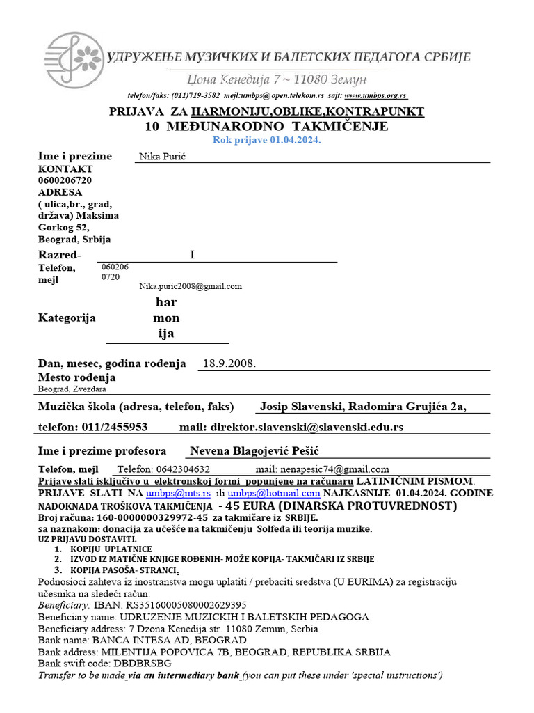 Prijava Srpska Harmonija Oblici Kontarapunkt | PDF