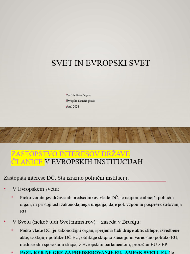 EUP - 07 - Svet EU in Evropski Svet, Dopolnjeni Moji Zapiski Na | PDF