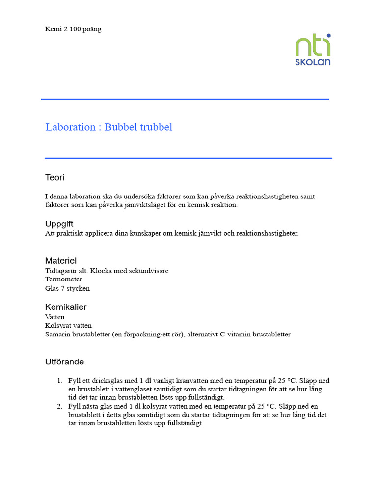 Laboration Bubbeltrubbel | PDF