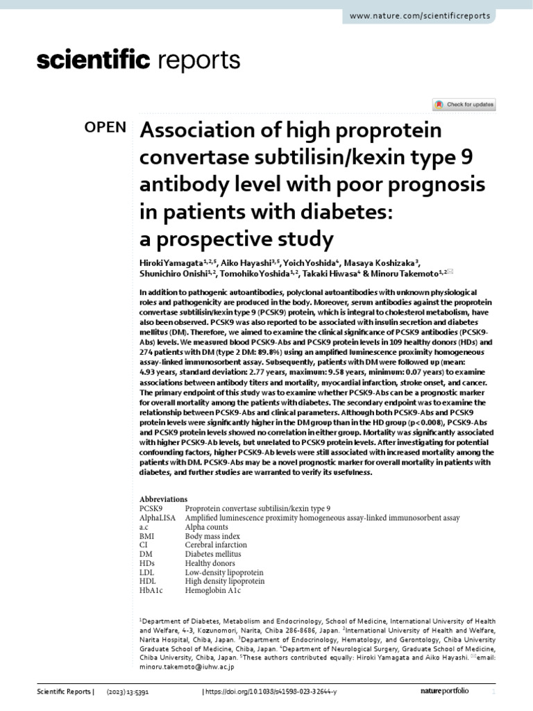 Association of High Proprotein Convertase Subtilisin/kexin Type 9 ...