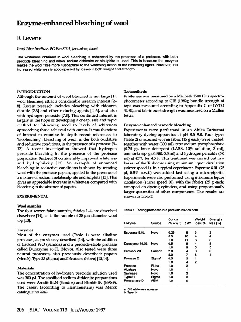 Bleaching Wool: Enzyme-Enhanced of | PDF | Bleach | Hydrogen Peroxide