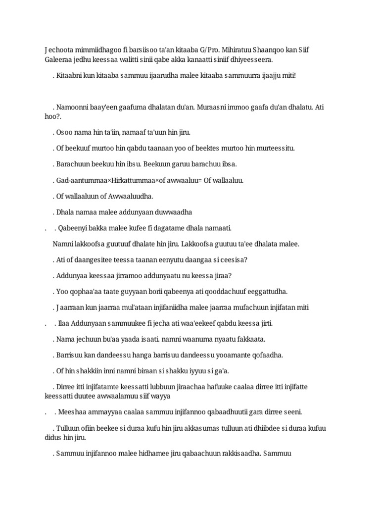 Jechoota Mimmiidhagoo Kitaaba Siif Galeeraa Jedhu Keessaa 1 | PDF