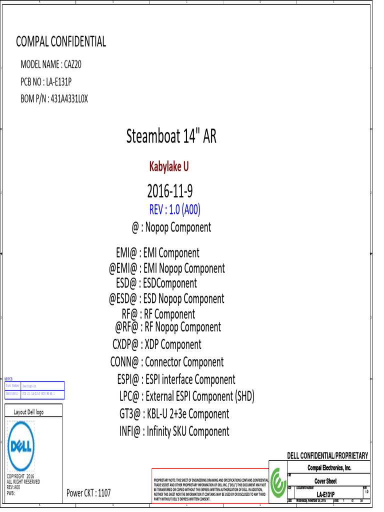 Dell Latitude 7480 Compal CAZ20 LA-E131P Rev 1.0 (A00) Схема | PDF ...