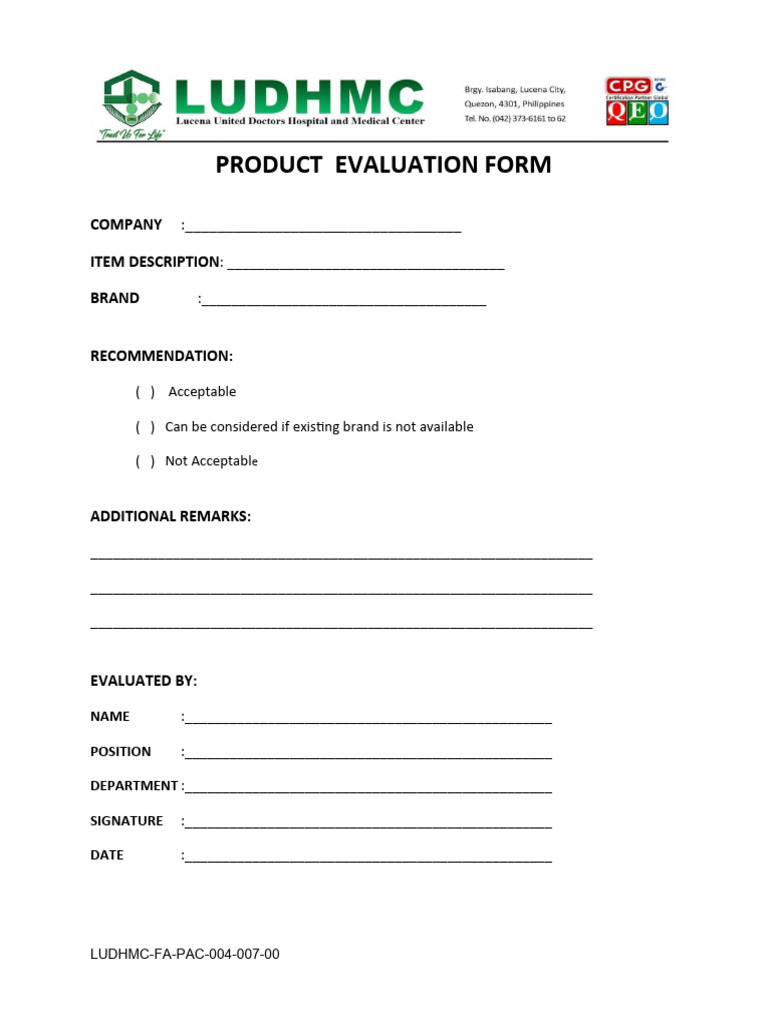Product Evaluation Form | PDF
