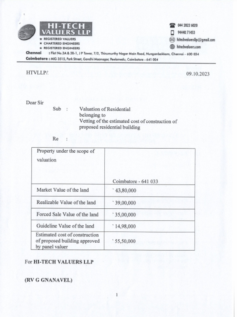 Valuation Format - Post Construction | PDF