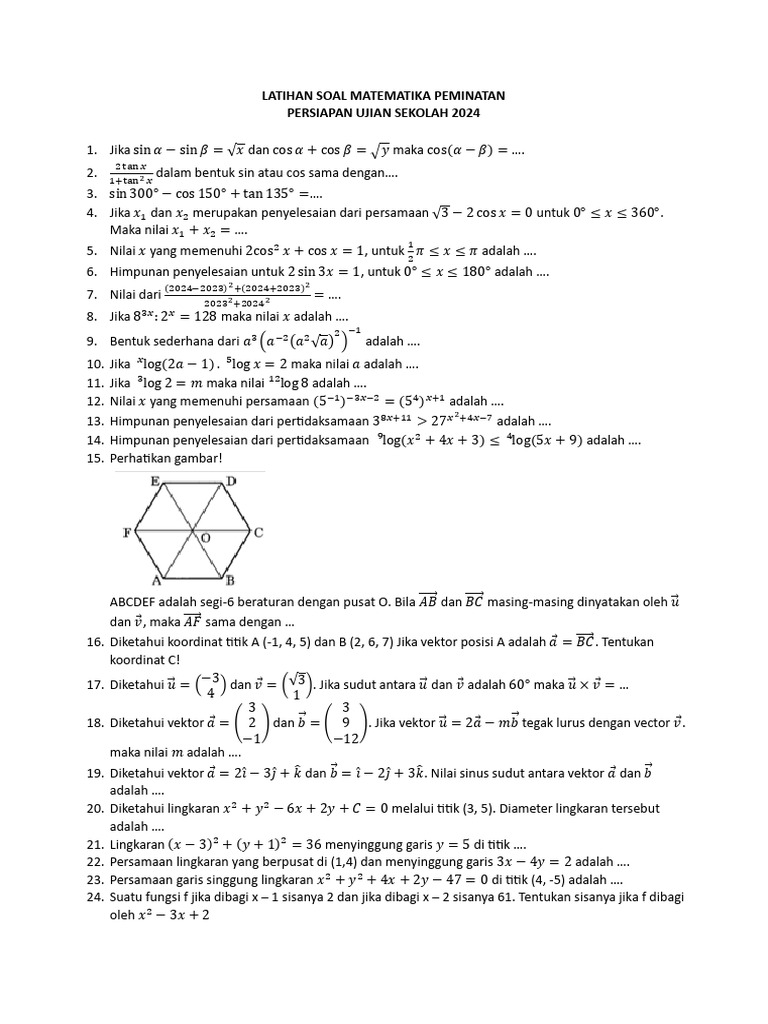 Latihan Persiapan Us Matematika Minat 2024 | PDF | Metode & Bahan Ajar