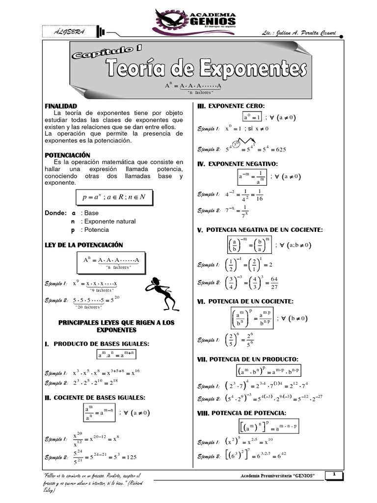 Teoría De Exponentes Pdf Exponenciación Matemáticas