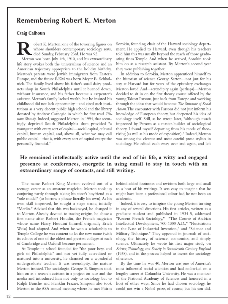 Merton, Robert SSRC Remembering | PDF | Sociology | Science