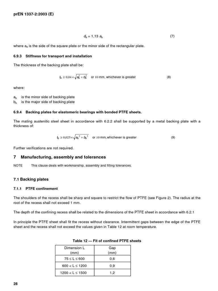 EN 1337-2 (6.9.3) Backing plate stiffness | PDF
