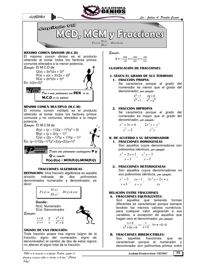 MCD, MCM y Fracciones | Descargar gratis PDF | Álgebra | Teoría de los números