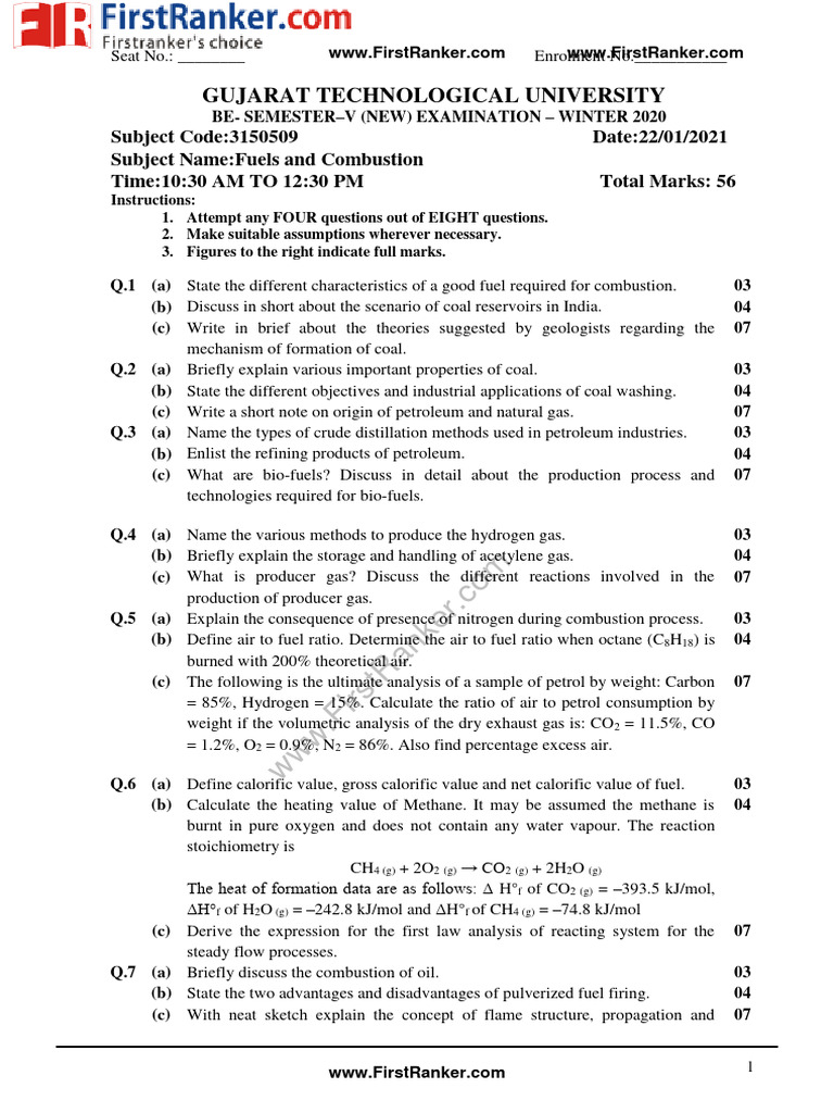 Gujarat Technological University | PDF | Methane | Fuels