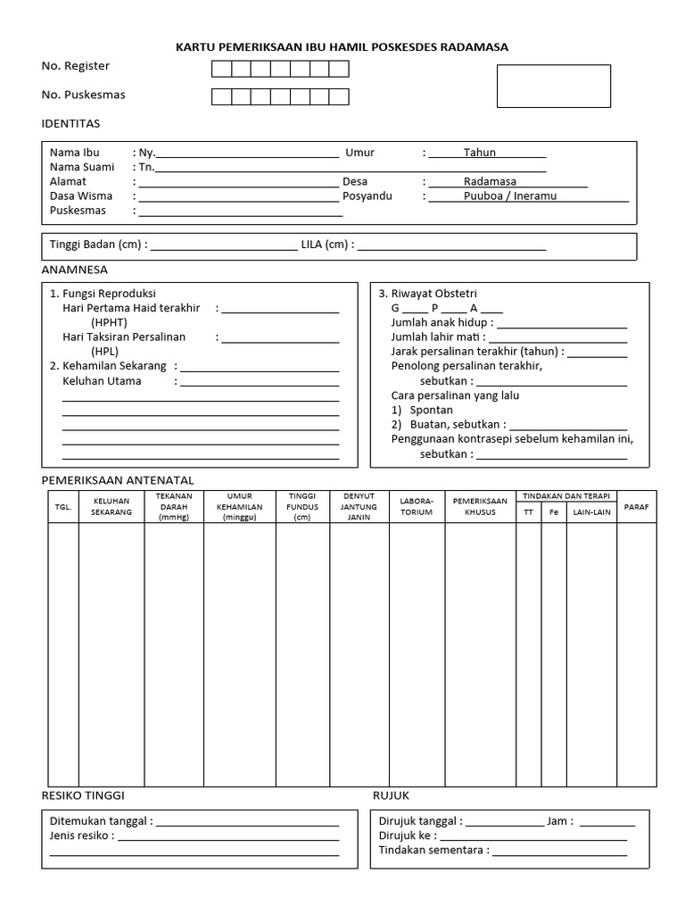 Kartu Pemeriksaan Ibu Hamil | PDF