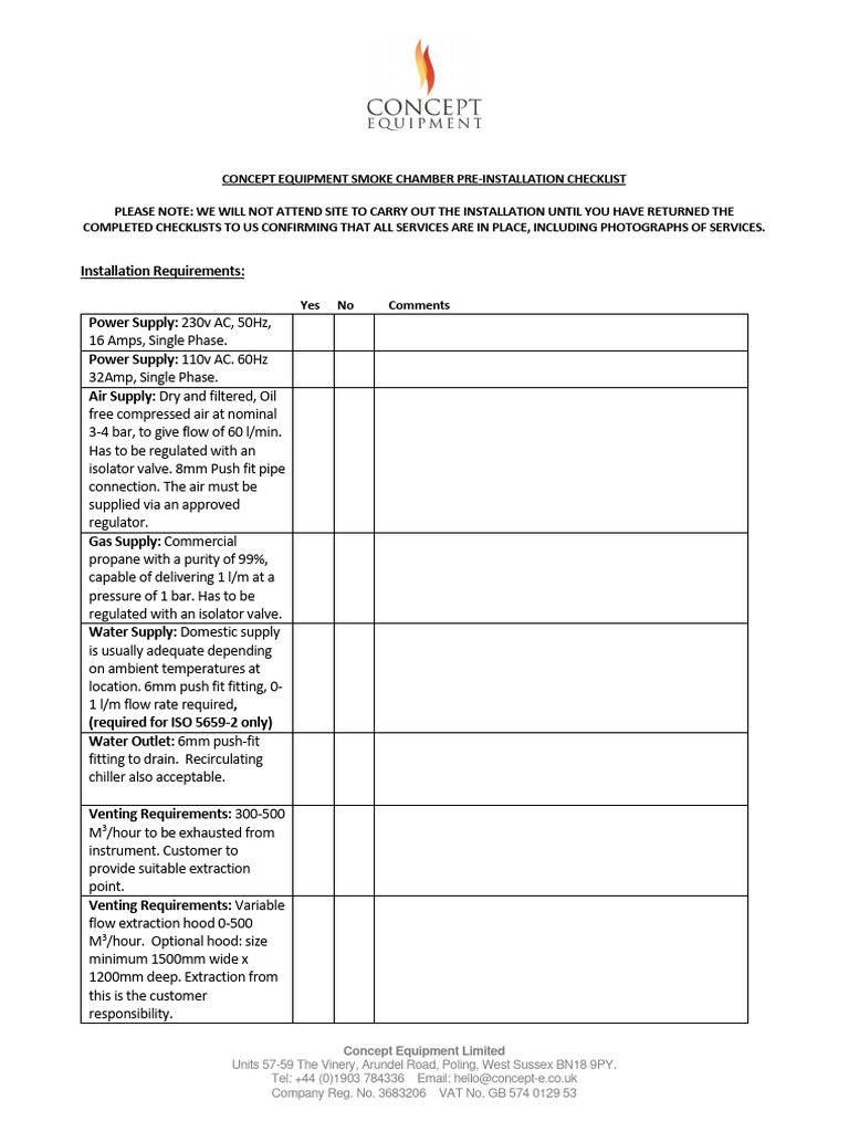Smoke Chamber Installation Checklist | PDF | Gases | Equipment