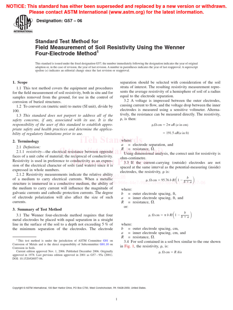 Astm G57 06 | PDF | Electric Current | Electrical Resistivity And ...