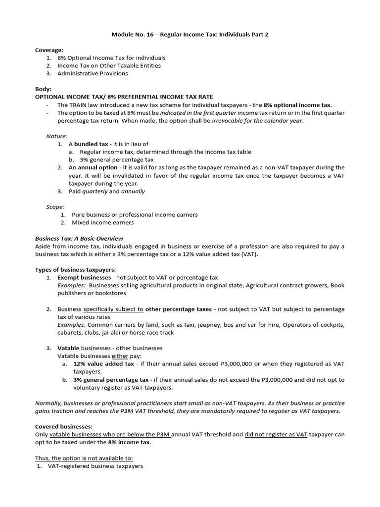 Module No 16 - Regular Income Tax Individuals | PDF | Taxes | Income Tax