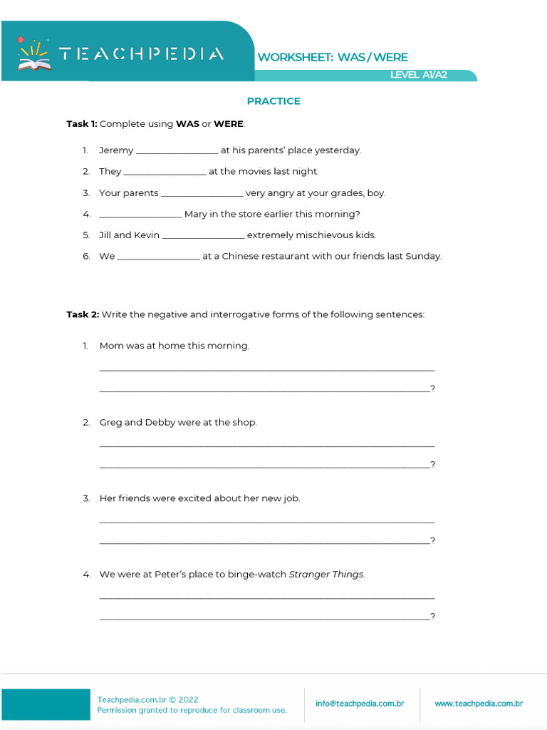 Task 049 Was... Were Worksheet Alex Costa 2xjw1f | PDF
