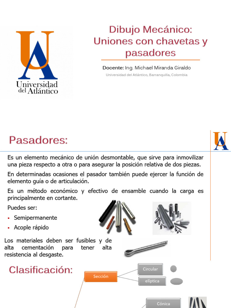 Uniones Chavetas y Pasadores | PDF | Engranaje | Eje