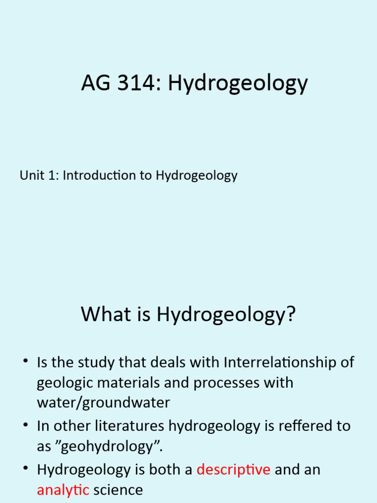 Hydrogeology Unit 1 | PDF | Aquifer | Discharge (Hydrology)
