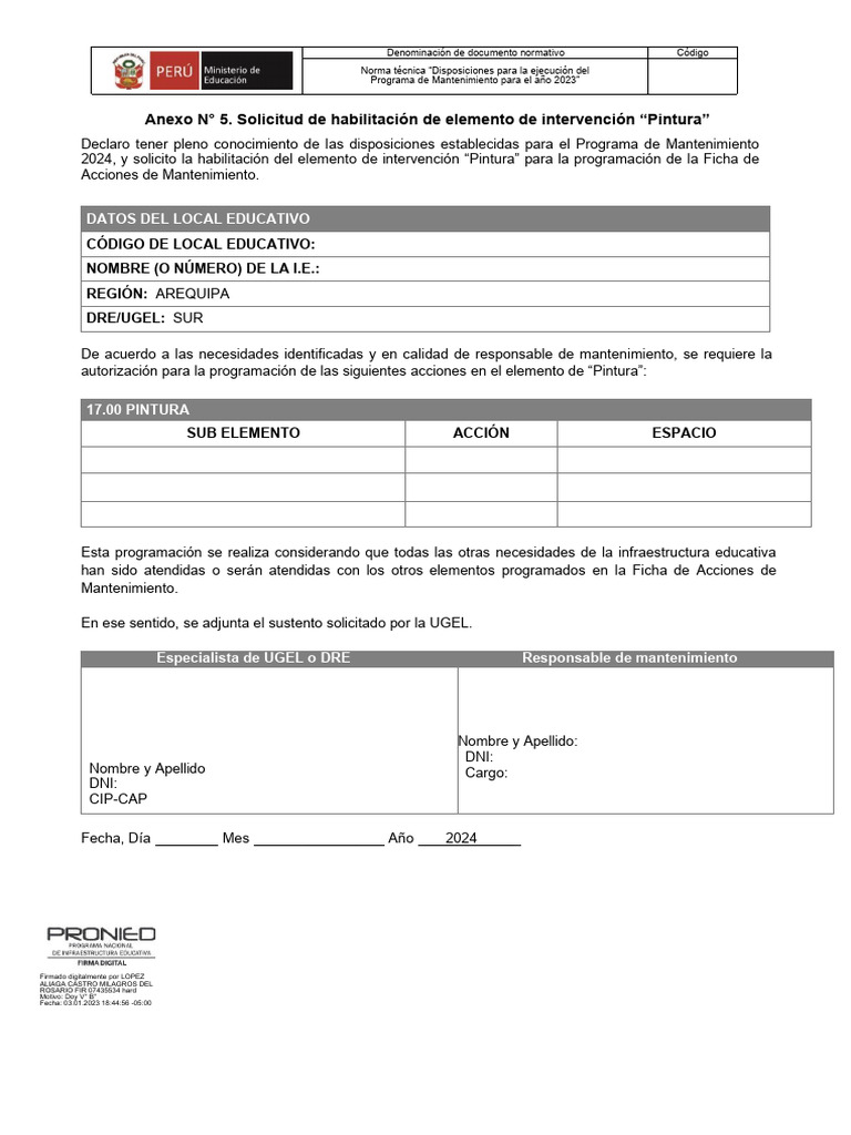 Anexo 05- PARA PINTURA- MAT REGULAR 2024- Formato (1) (1) | PDF