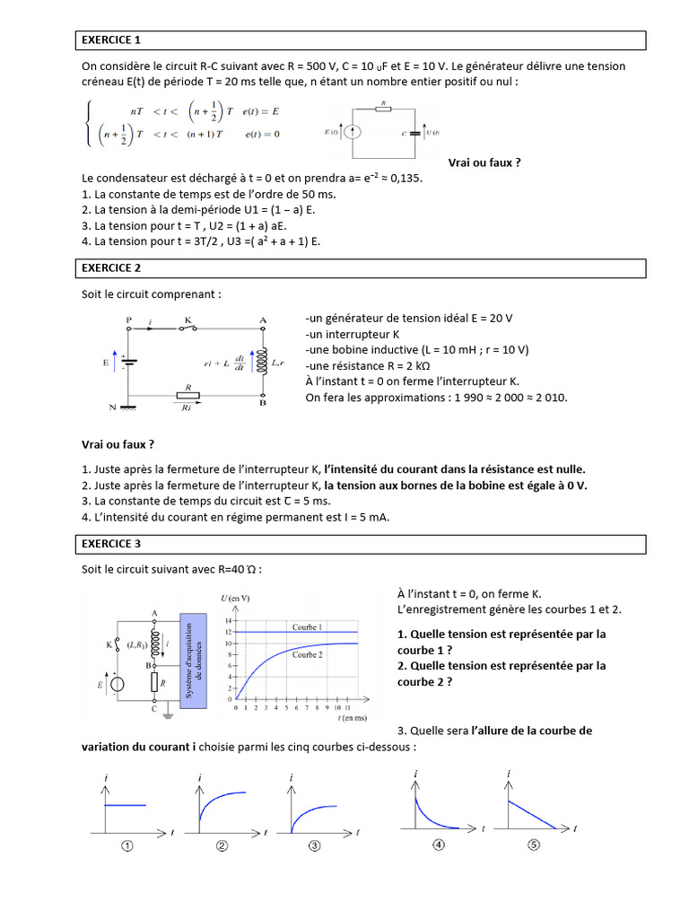 Exercices sur circuits RLC corrigés | PDF | Tension électrique | Inducteur