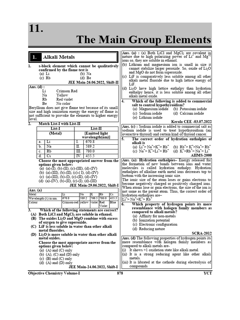 YCT The Main Group of Elements NEET JEE Practice Questions. | PDF ...