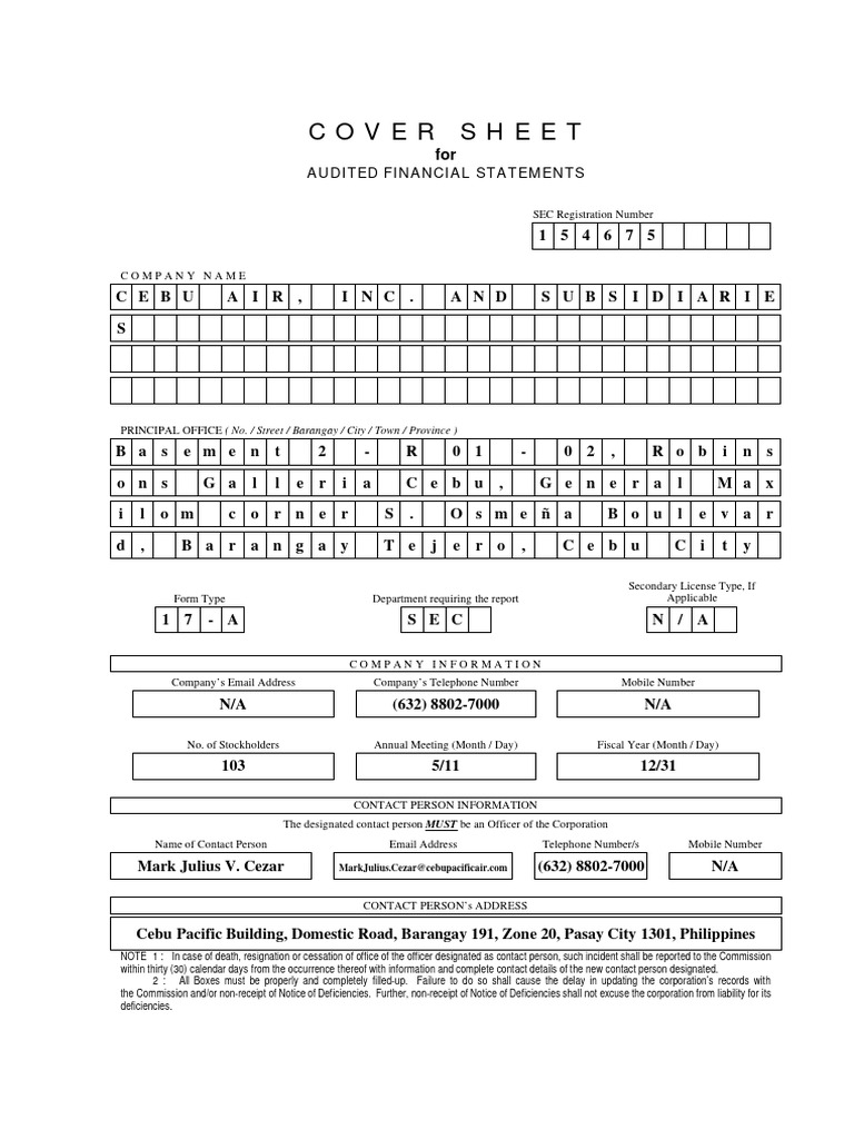 CEB SEC Form 17A, Conso FS and Sustainability Report - December 31 ...