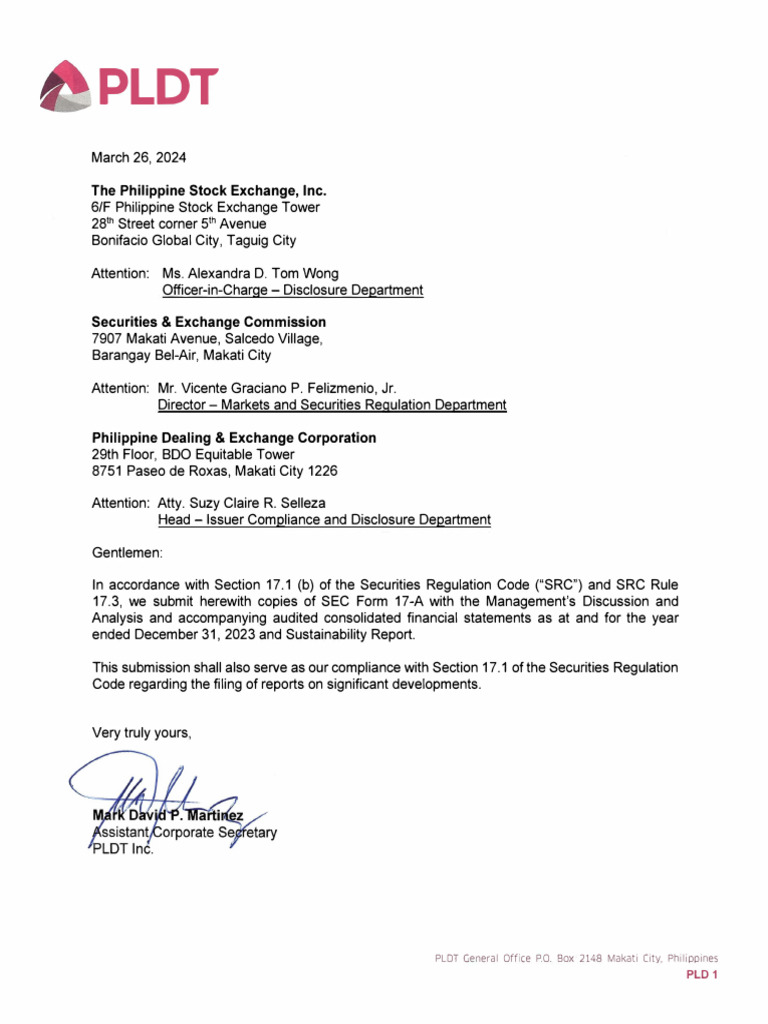PLDT Inc - 2023 Sec Form 17a - 26march2024 - Pse | PDF | Mobile ...