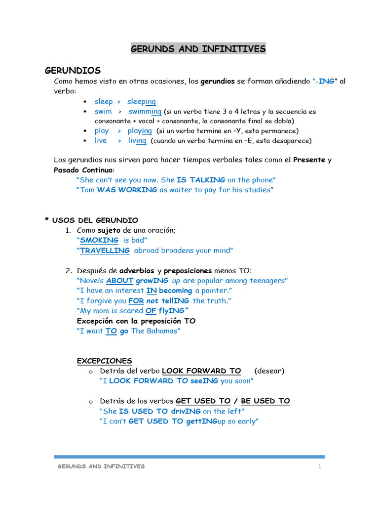 1.8 GERUNDS vs. INFINITIVES | PDF